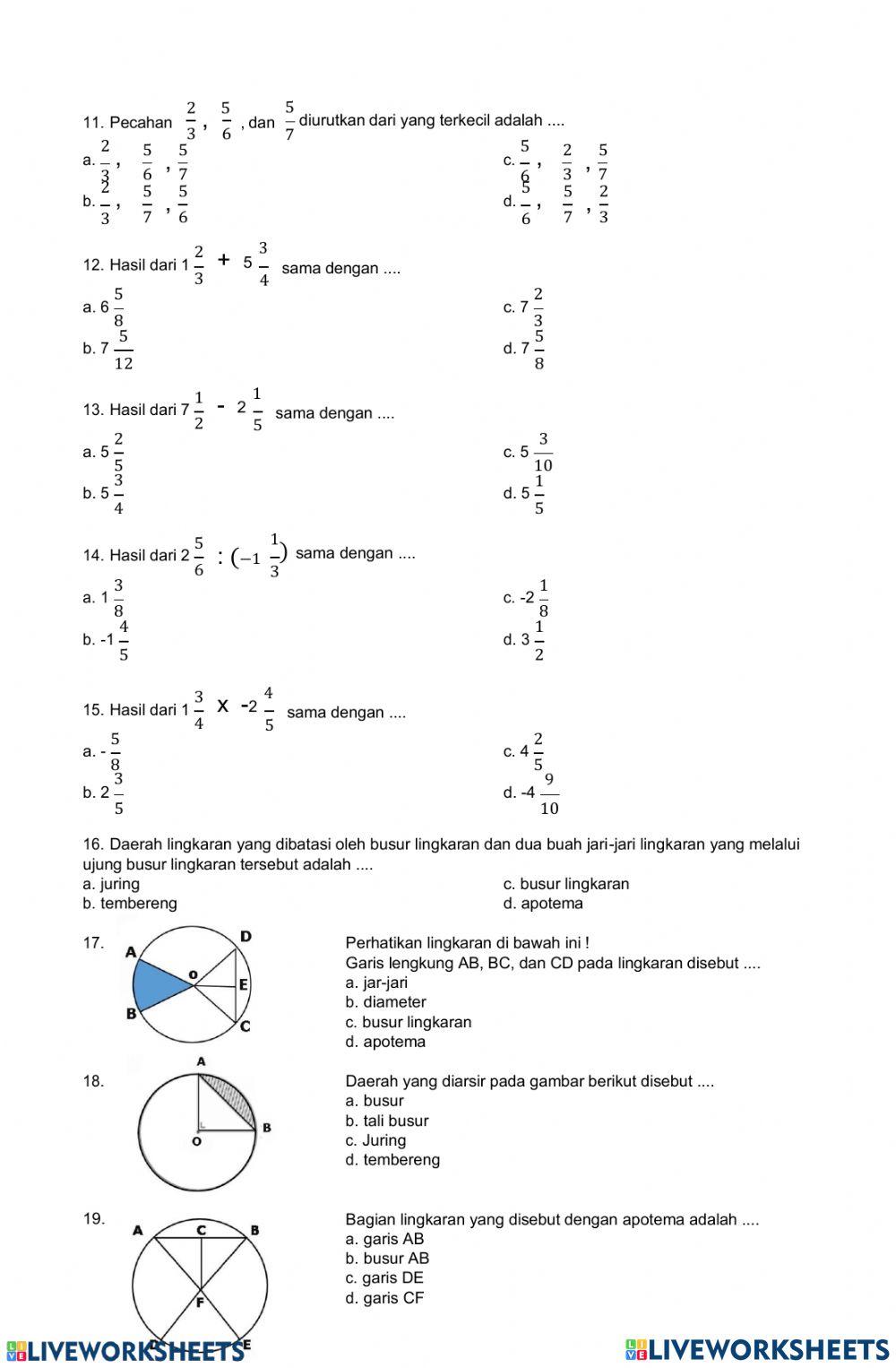 Mtk interactive worksheet for 6 | Live Worksheets
