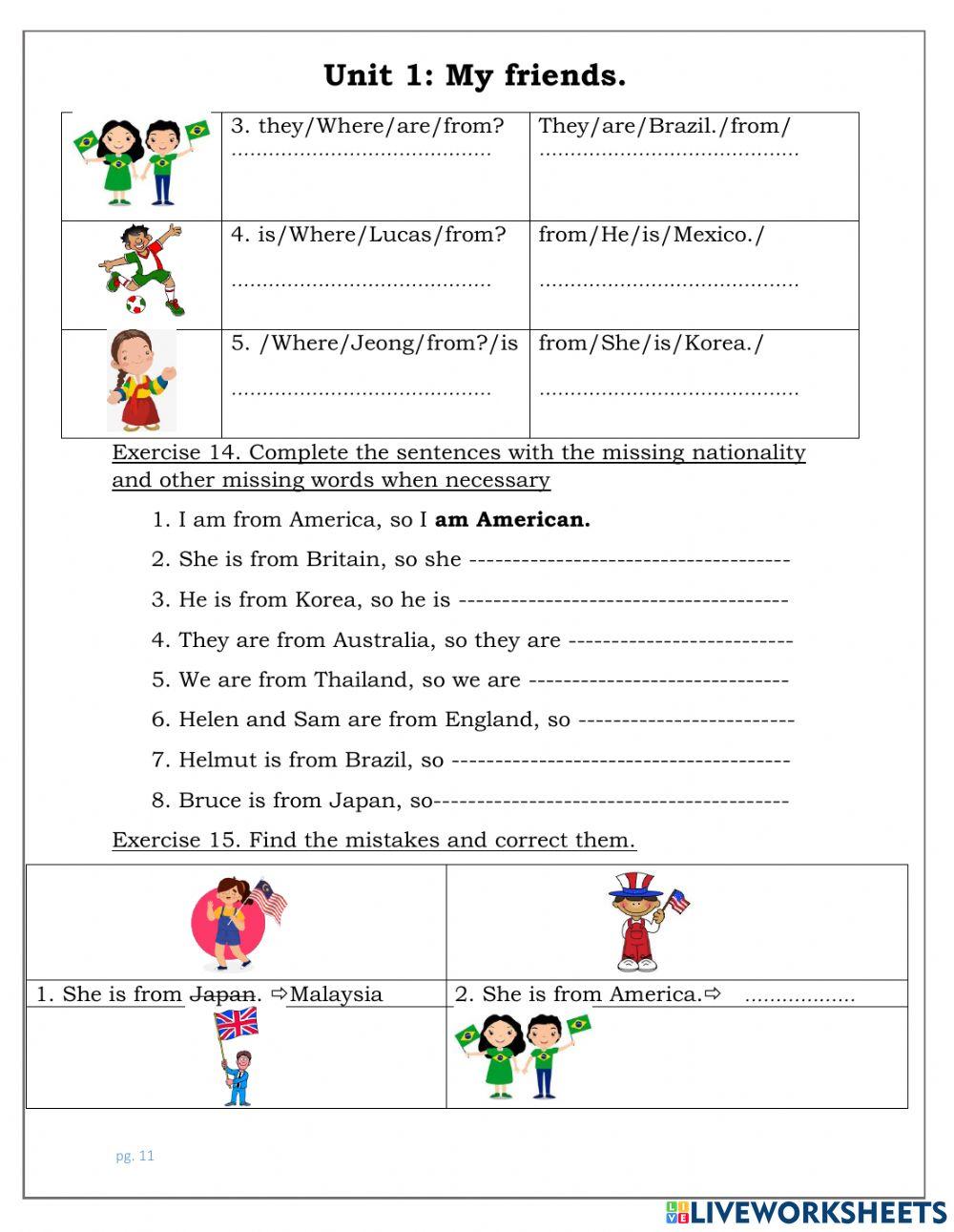 Unit 1 online exercise for 4 | Live Worksheets