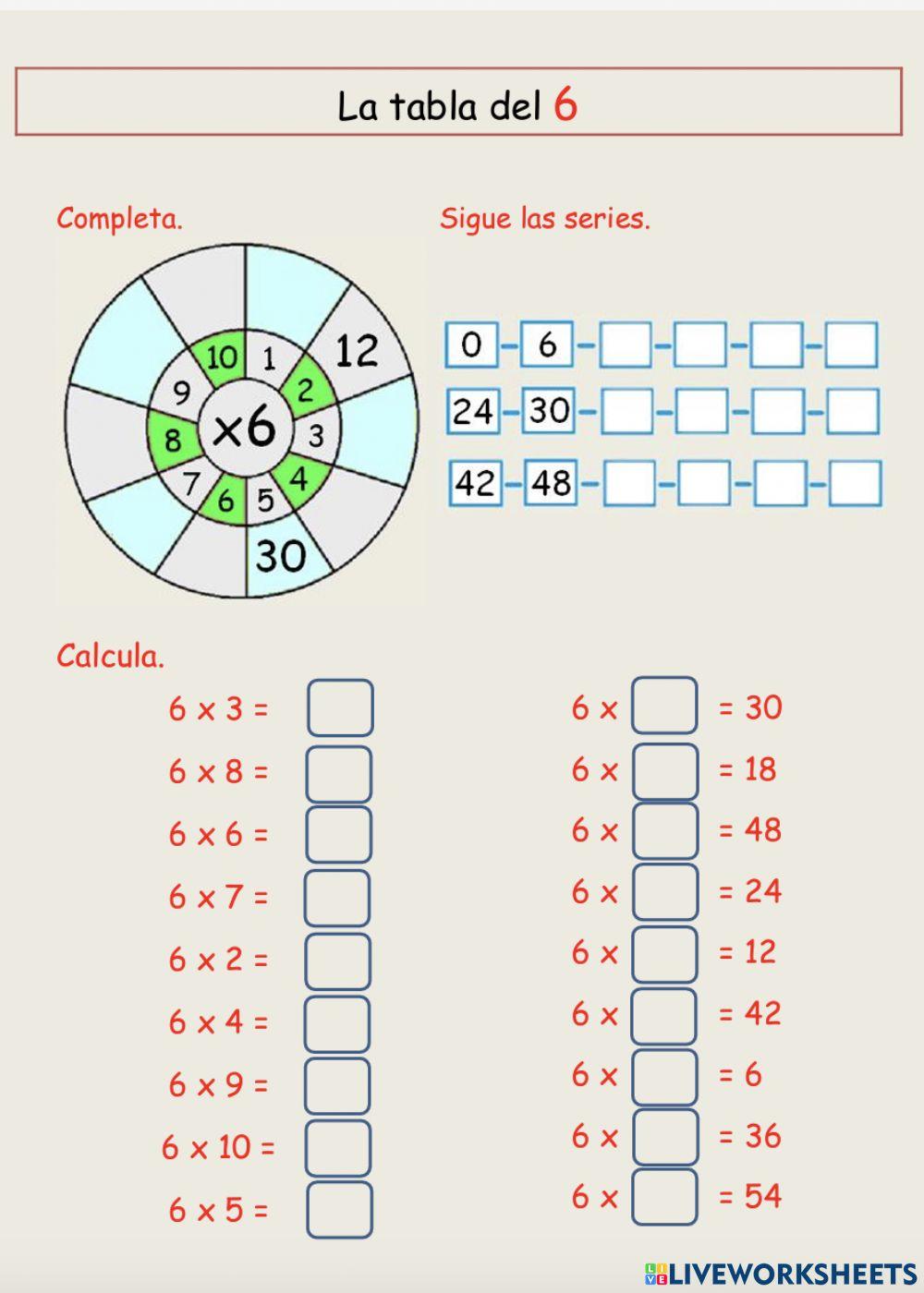 Tabla del 6 interactive exercise for 3 GRADO | Live Worksheets