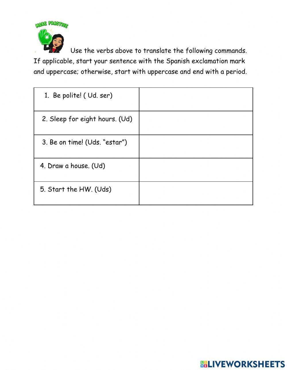 Austed and Ustedes Commands worksheet | Live Worksheets