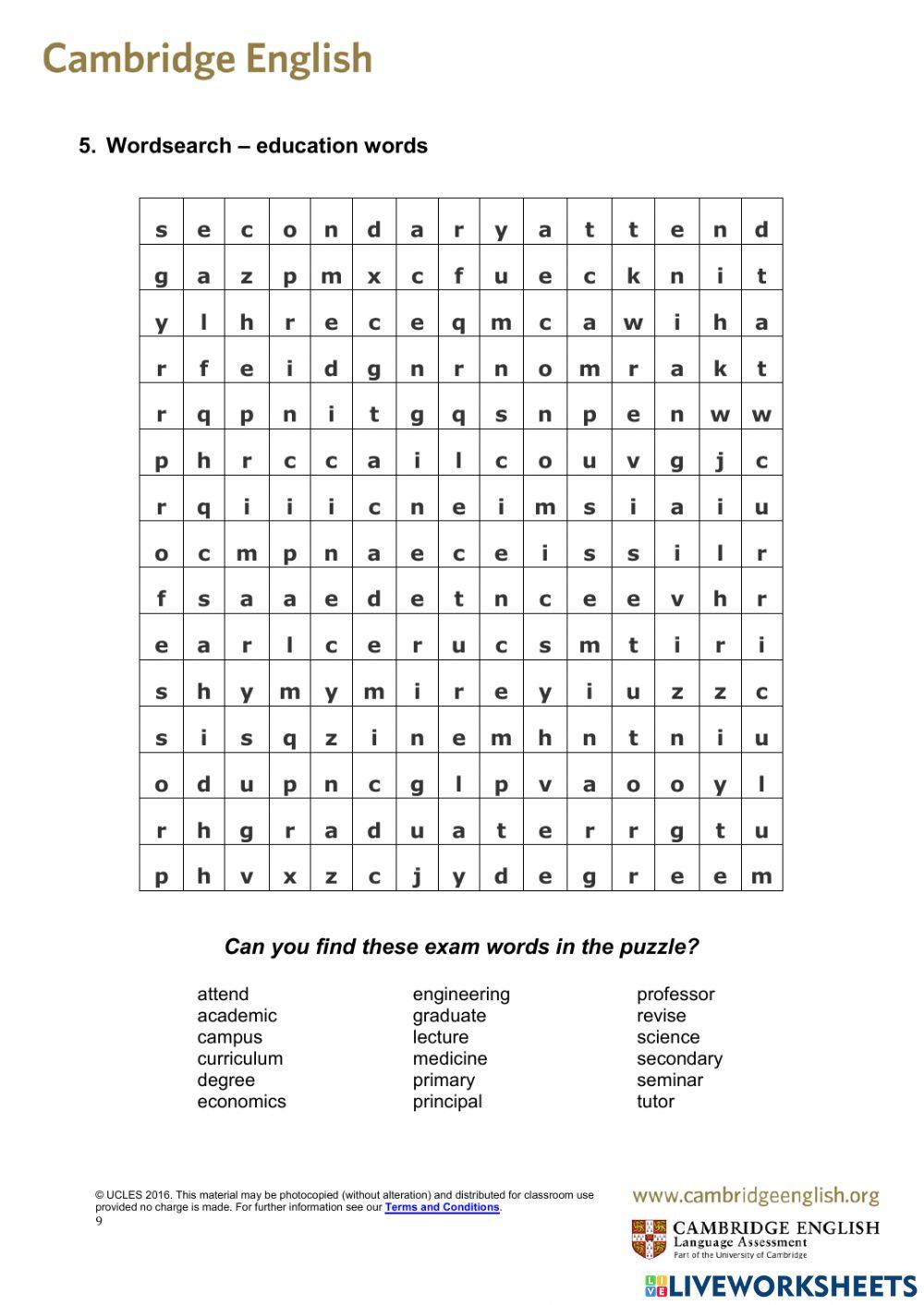 Education vocab… | Free Interactive Worksheets | 7045490