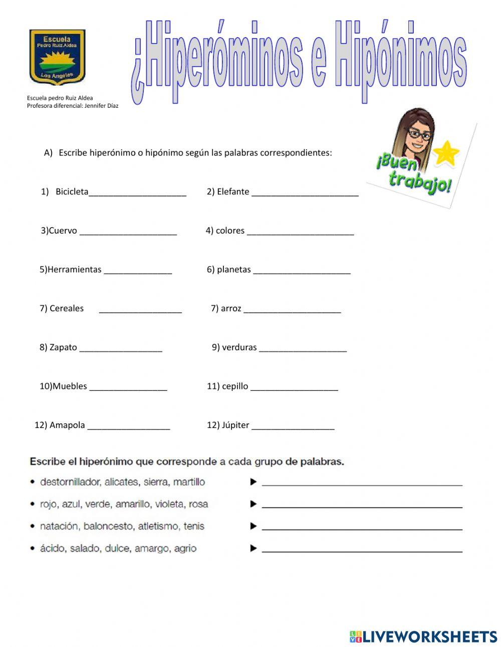 Hiperônimos E Hipônimos Exercícios - FDPLEARN