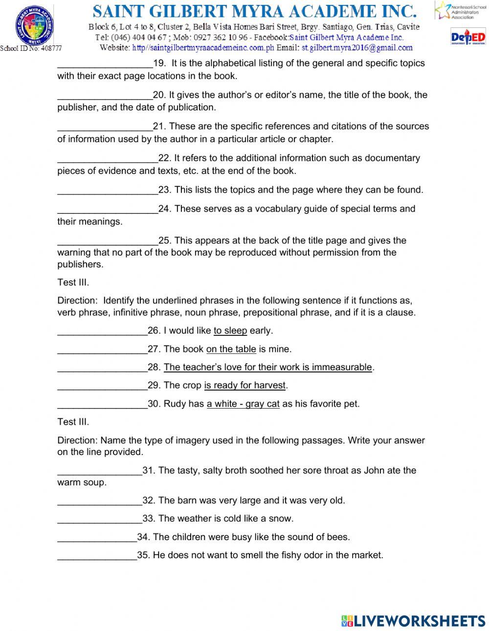 4th Quarterly Examination in English 7 online exercise for | Live ...