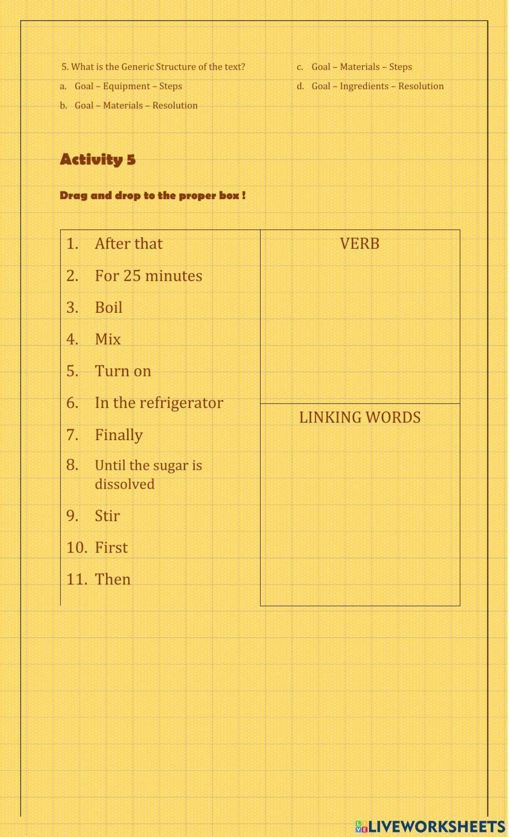 Procedure Text New worksheet | Live Worksheets