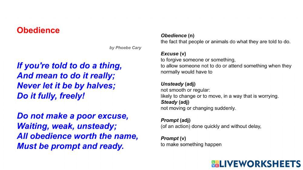 Obedience 2517 | nguyenduckhoian5 | Live Worksheets