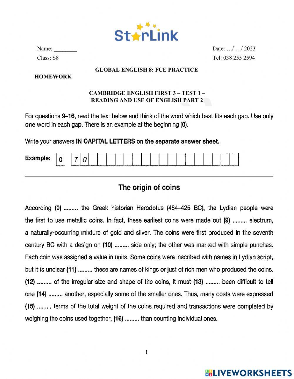 Foreign-teacher-S8-Week-39-FCE-practice worksheet | Live Worksheets