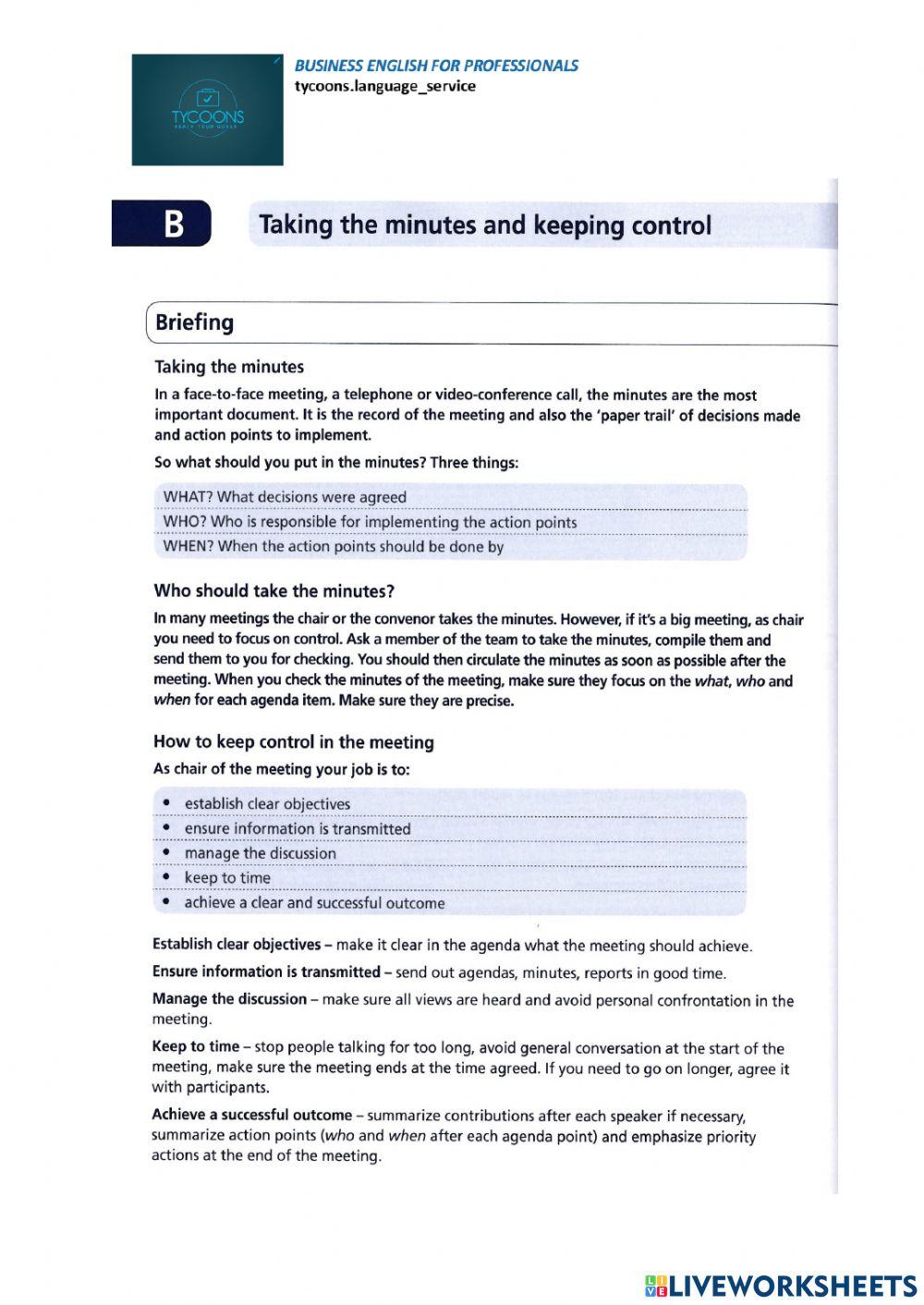 7006983 | Chair a meeting | TYCOONC INGLES PROFESIONAL