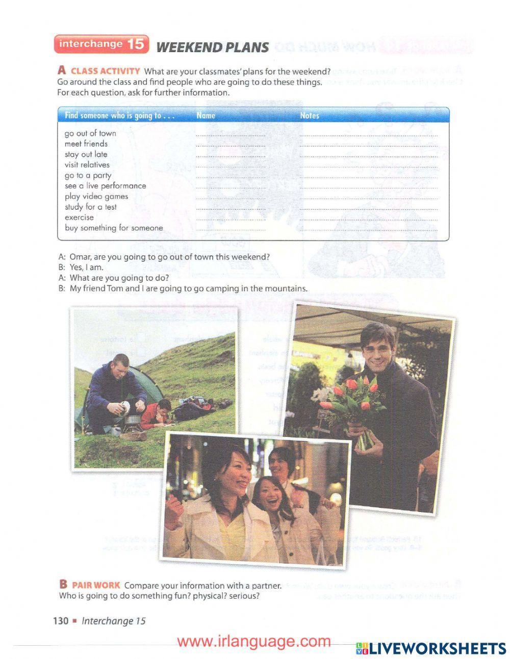 INTERCHANGE 15 Weekend plans worksheet | Live Worksheets