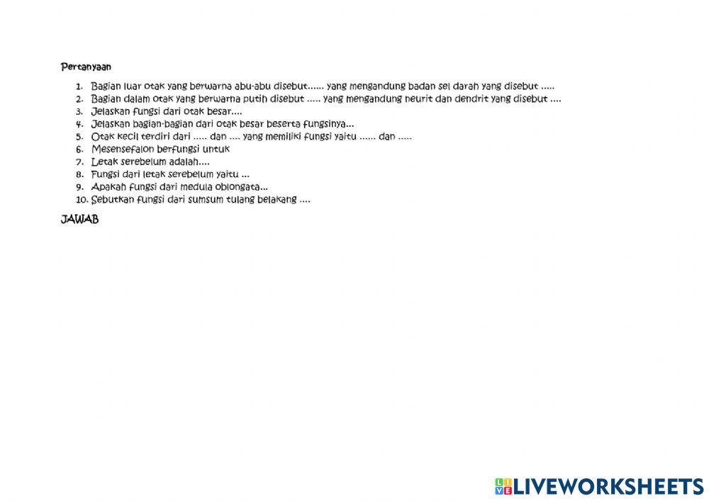 Sistem Saraf worksheet for Grade 2 | Live Worksheets