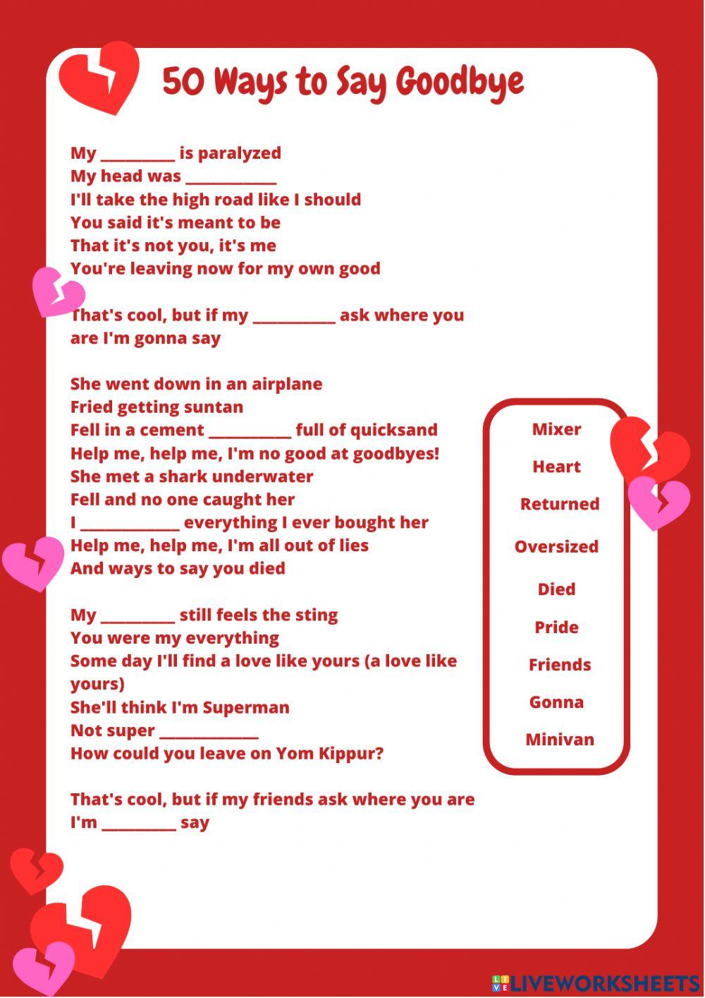 50 Ways to Say Goodbye - Train worksheet | Live Worksheets