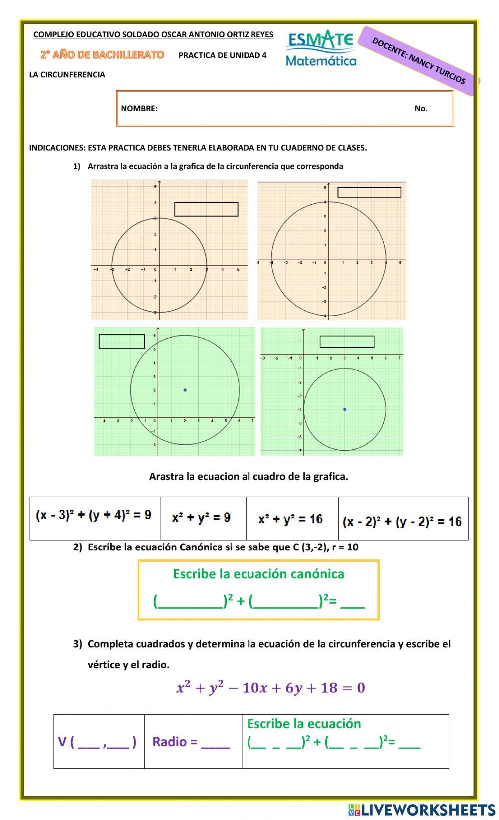 ECUACION CANONICA DE LA CIRCUNFERENCIA online exercise for | Live ...