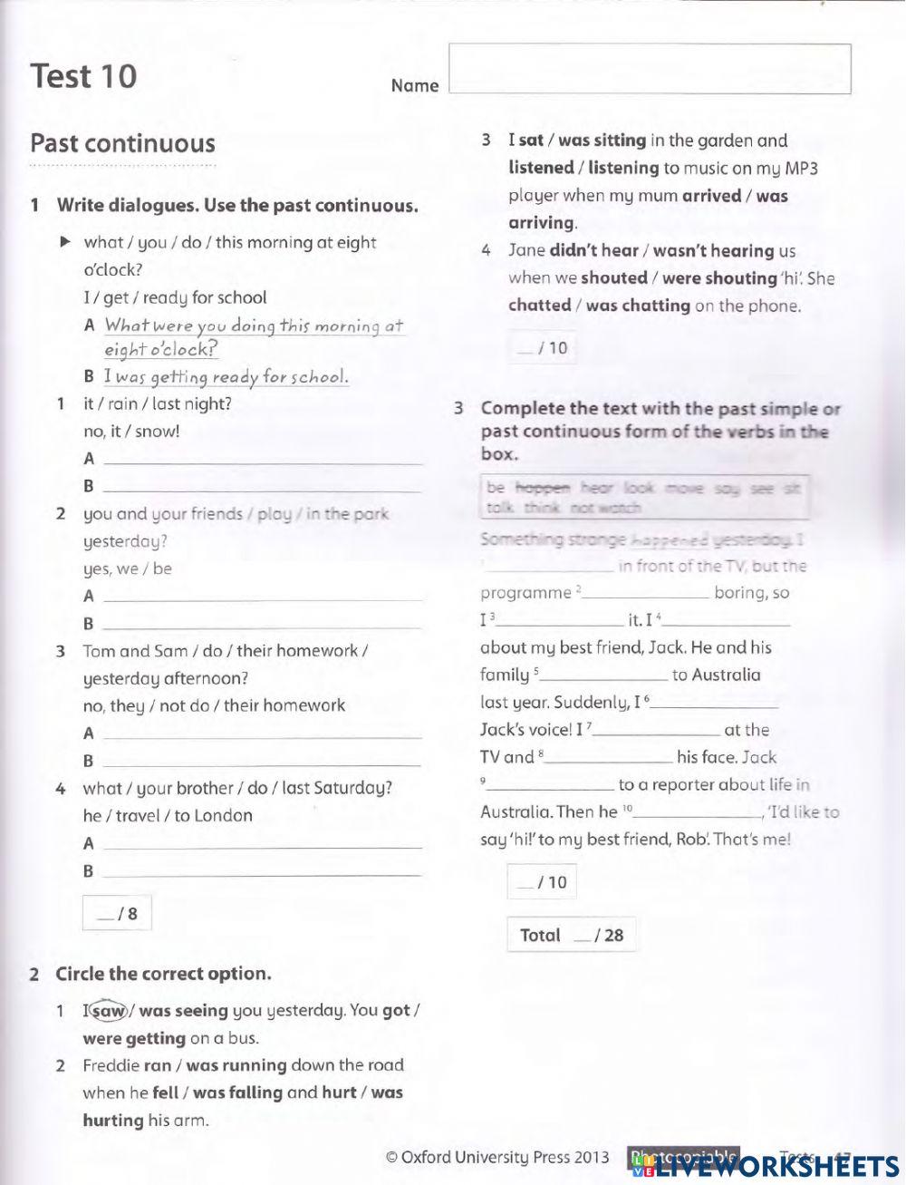PAST SIMPLE VS PAST CONTINUOUS online exercise for | Live Worksheets