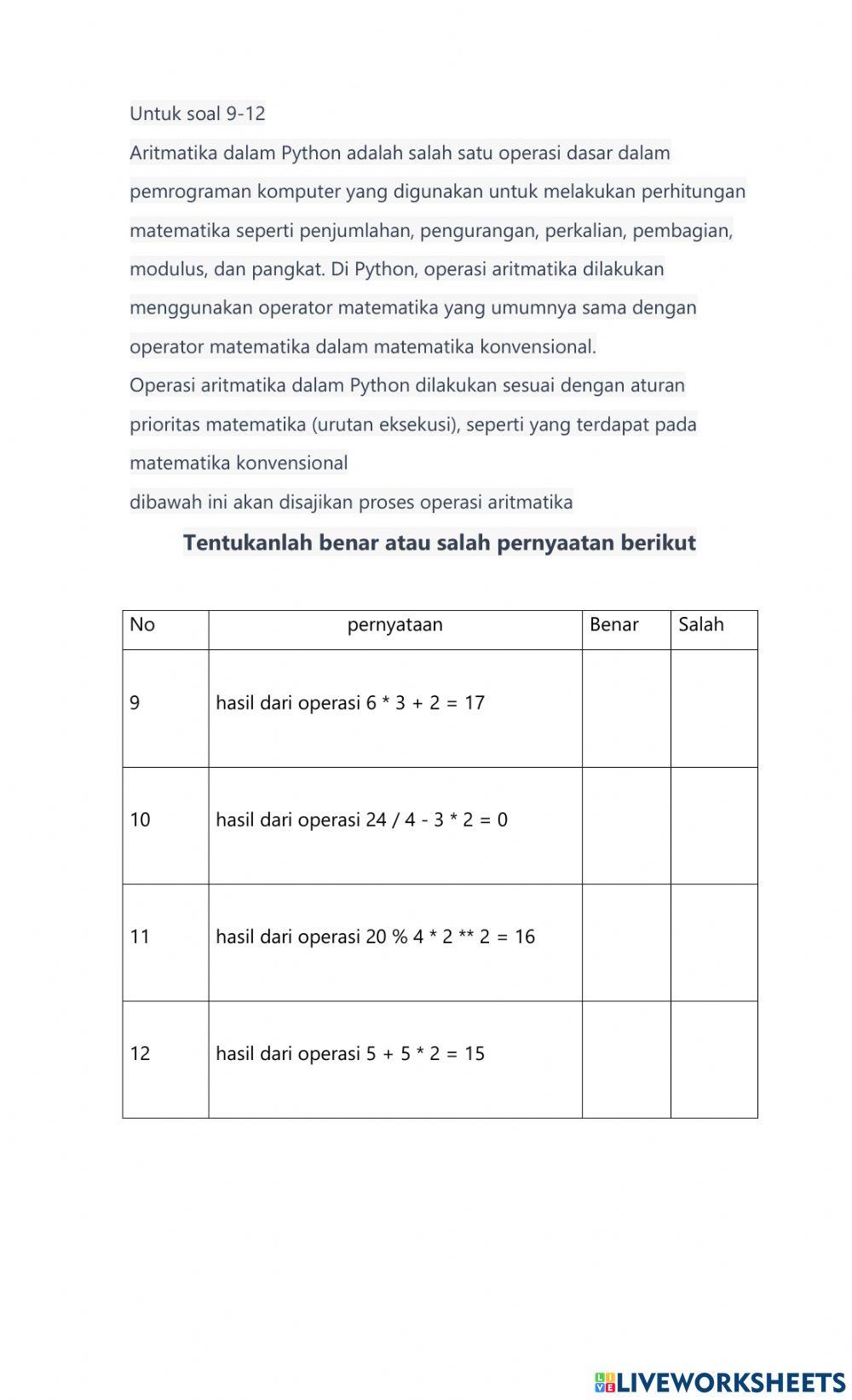 Uas informatika interactive worksheet | Live Worksheets