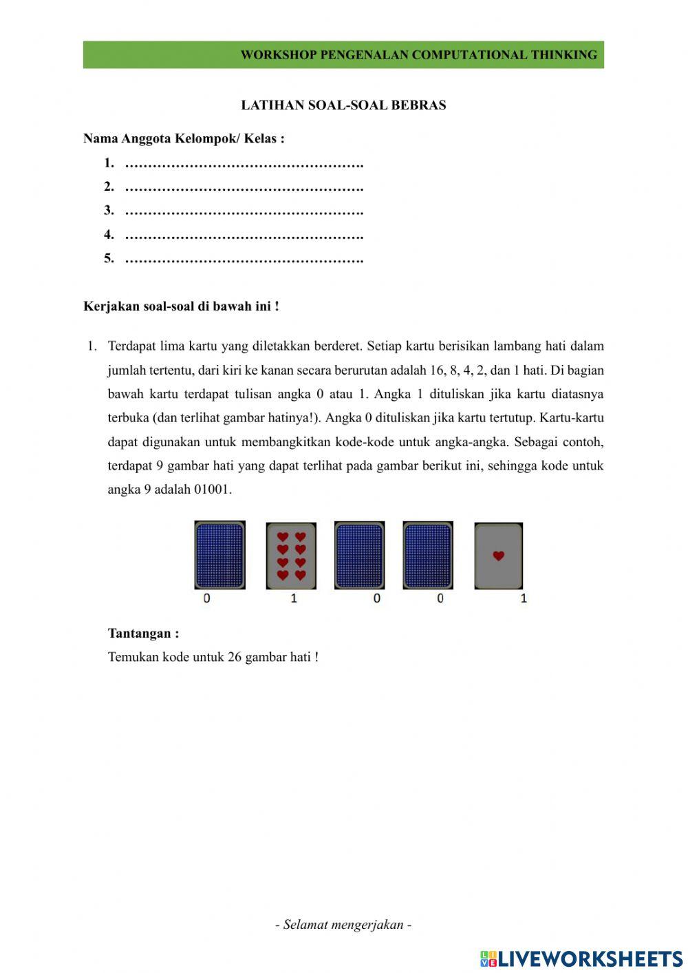 Latihan soal bebras activity | Live Worksheets