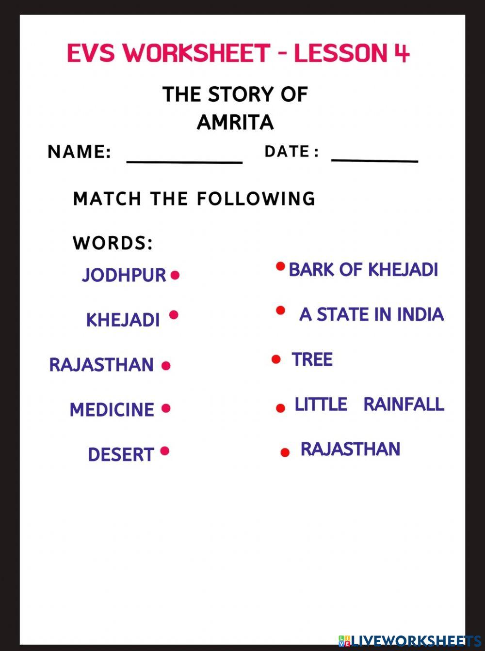 The story of amrita exercise | Live Worksheets