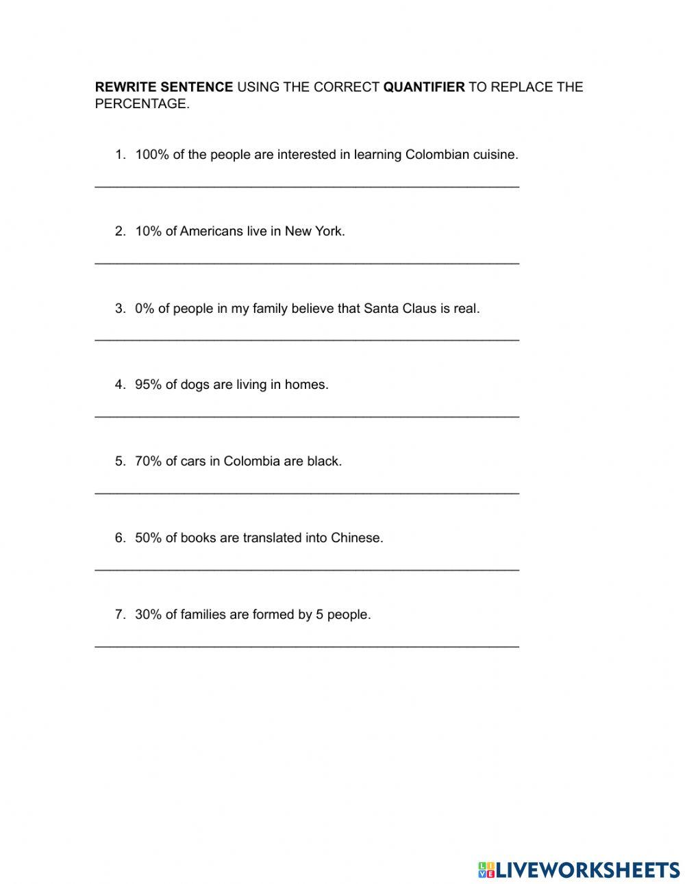 QUANTIFIERS: a … | Free Interactive Worksheets | 7008287