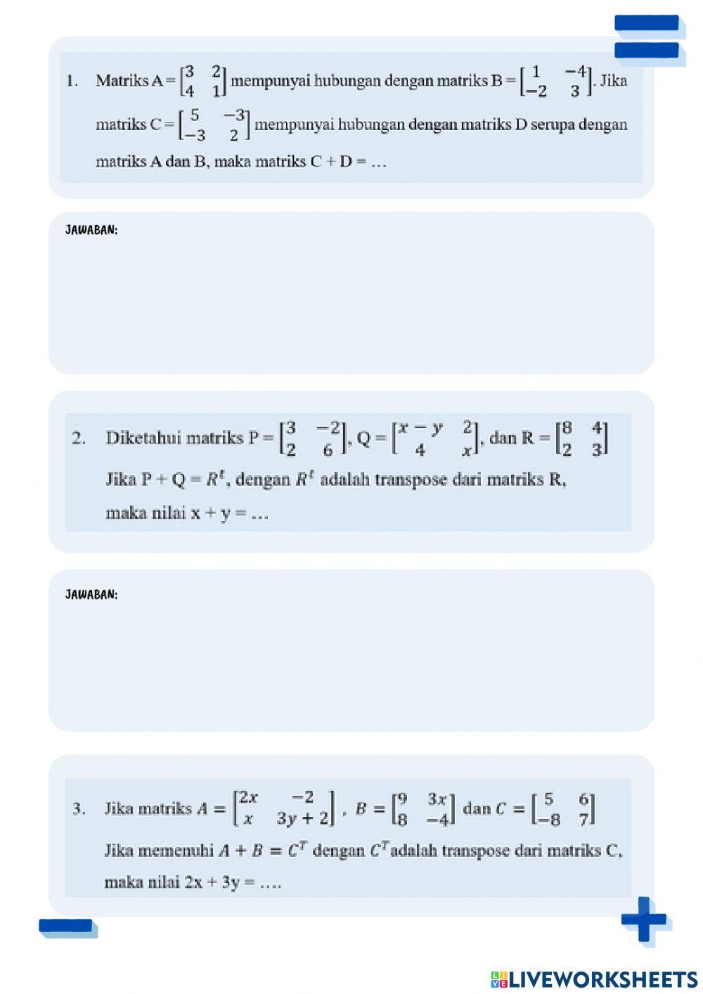 E-LKPD Matriks activity | Live Worksheets