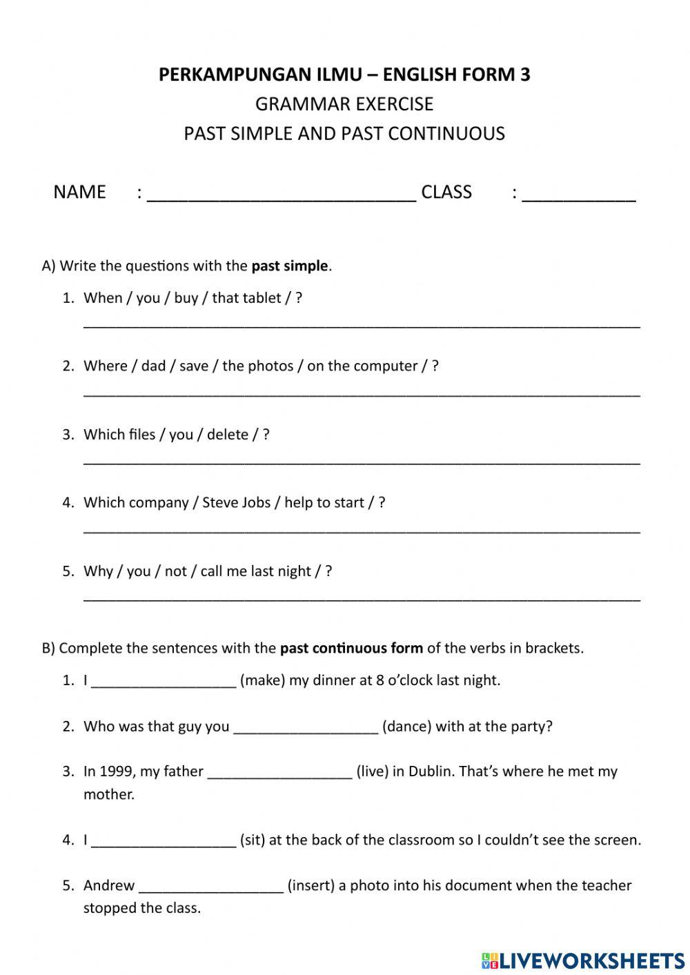 PERKAMPUNGAN ILMU: ENGLISH FORM 3-28TH MAY 2023 online exercise for | Live Worksheets