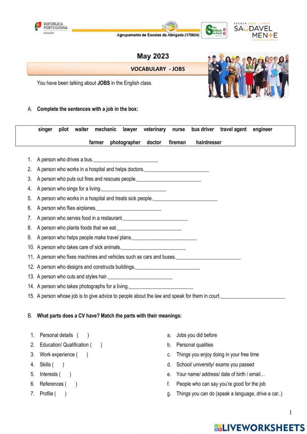 Jobs online exercise for 9 | Live Worksheets