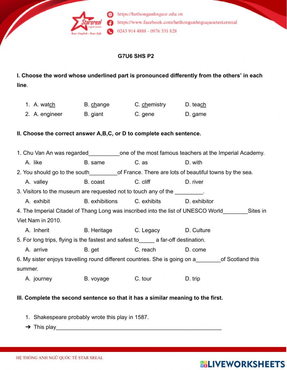 G7u6shs p2 worksheet | Live Worksheets