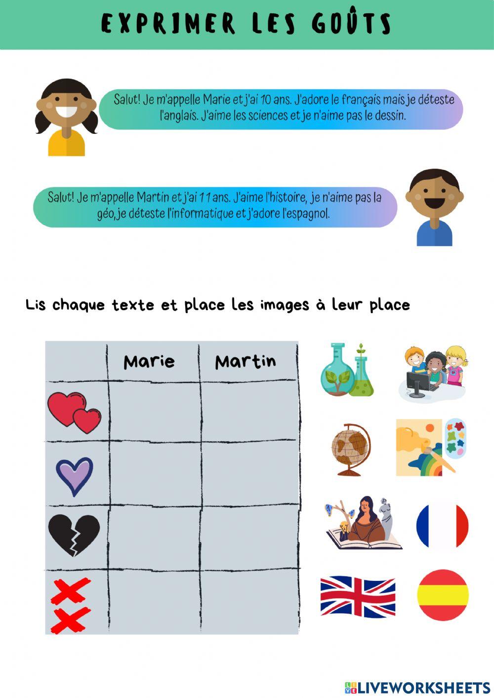 Mes goùts activity | Live Worksheets