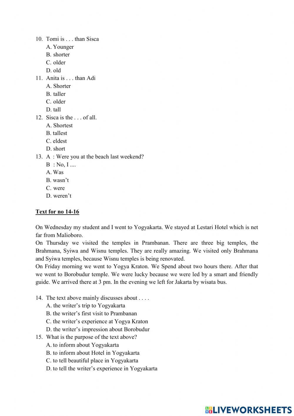 Psat b.inggris 8 worksheet | Live Worksheets