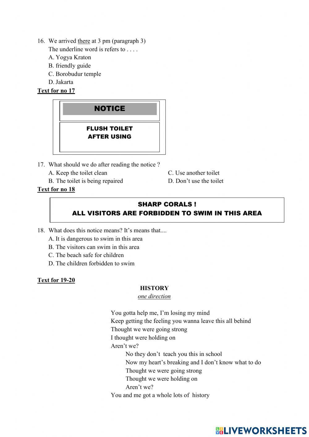 Psat b.inggris 8 worksheet | Live Worksheets