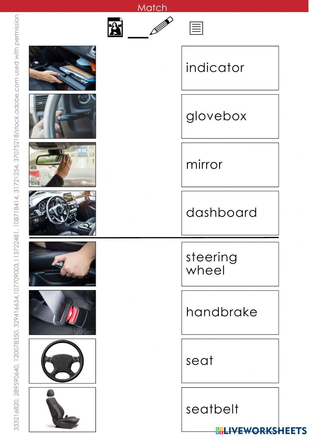 Match inside a car worksheet | Live Worksheets