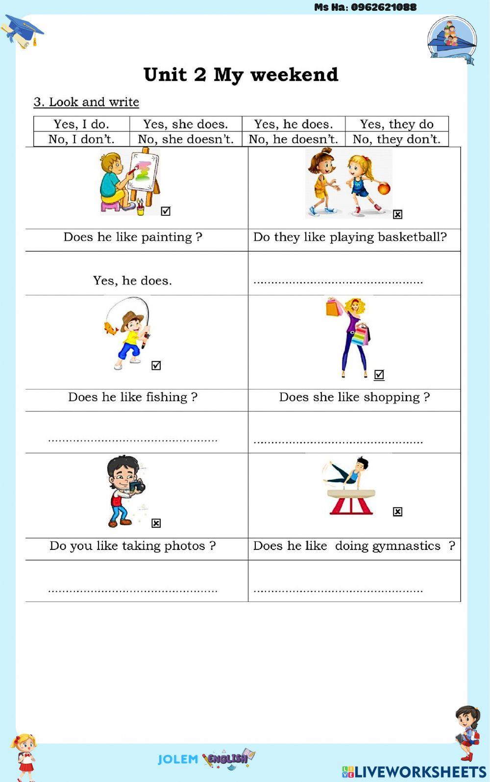 Fa3 U2 L2 -My weekend worksheet | Live Worksheets