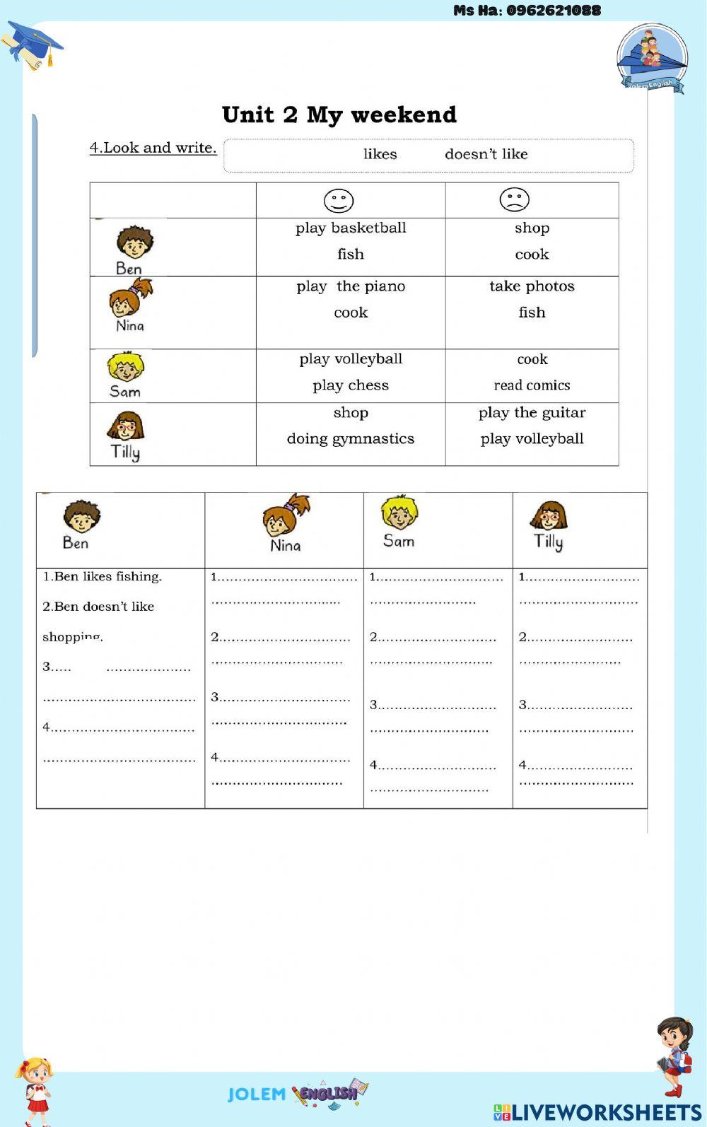 Fa3 U2 L2 -My weekend worksheet | Live Worksheets