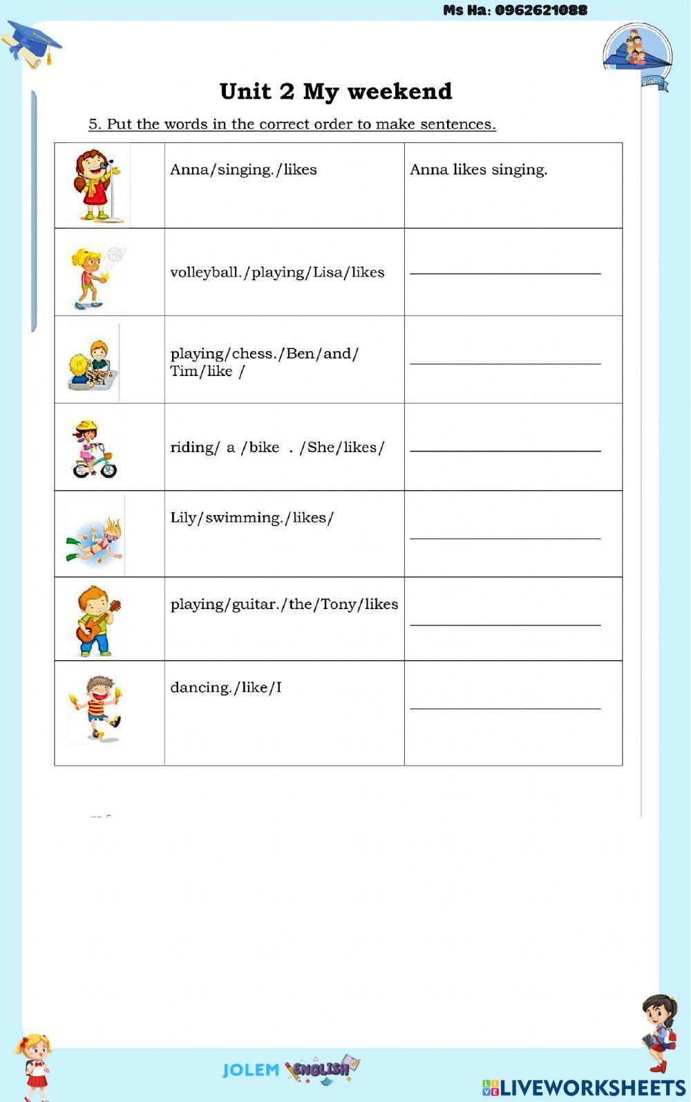 Fa3 U2 L2 -My weekend worksheet | Live Worksheets