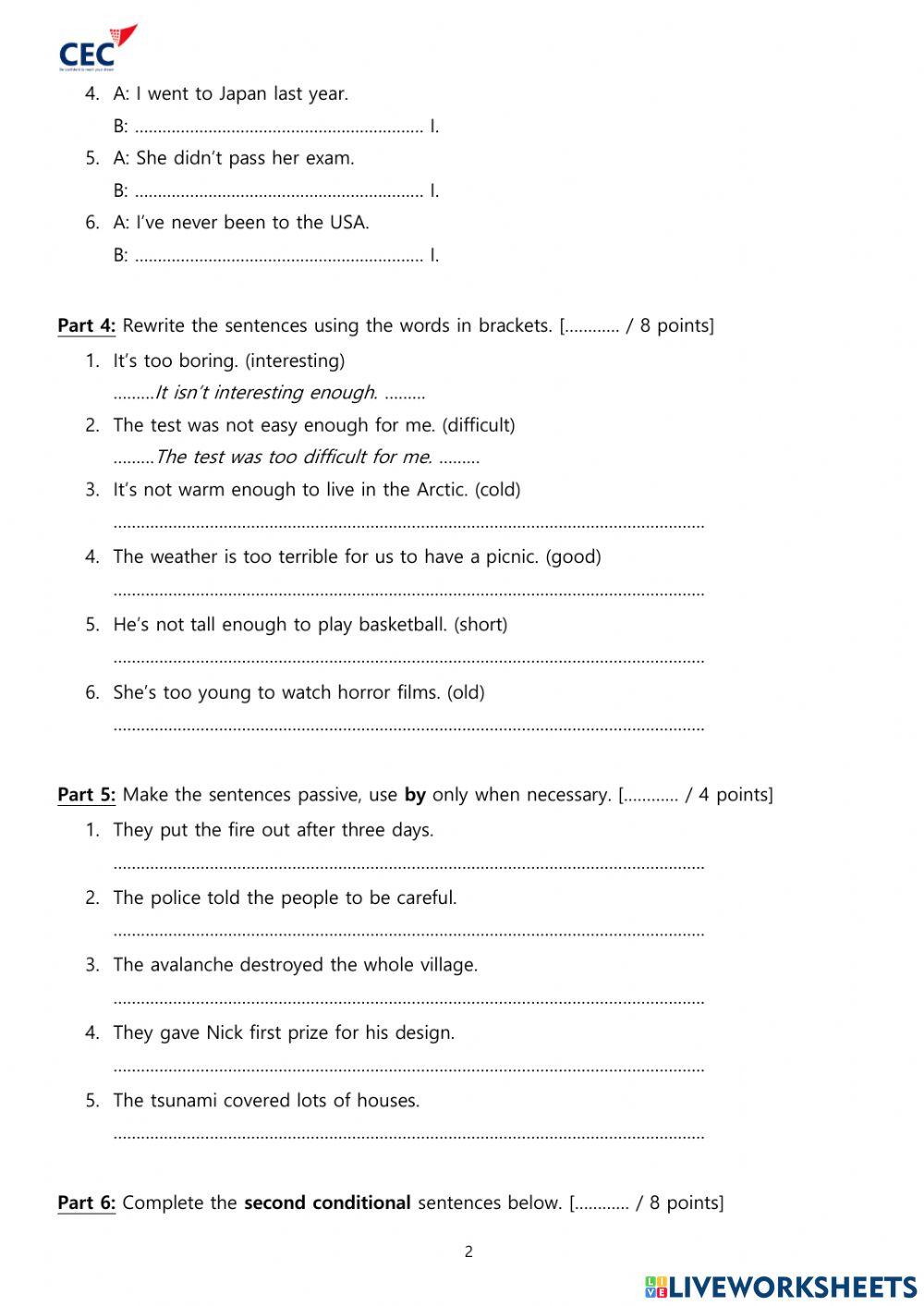Grammar and vocabulary worksheet for 6.1 | Live Worksheets