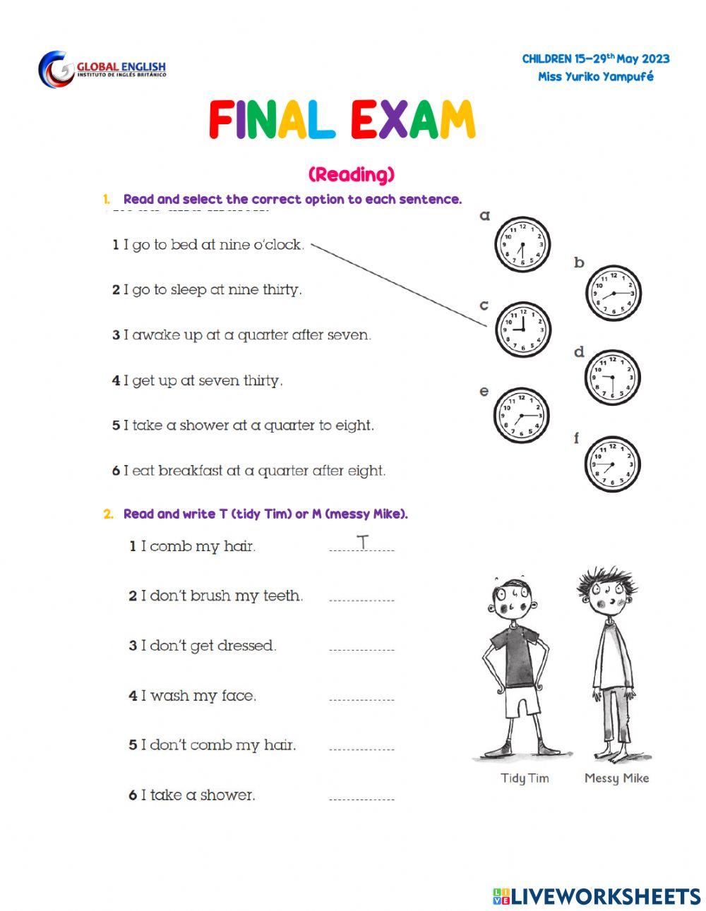 Reading-final exam activity | Live Worksheets