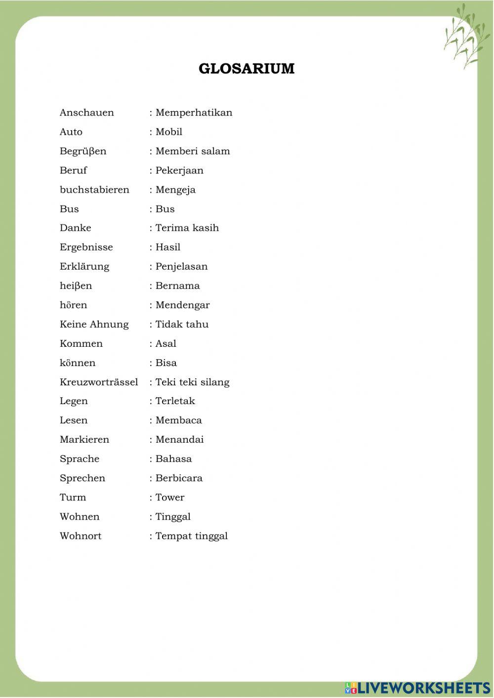 Glosarium interactive worksheet | Live Worksheets