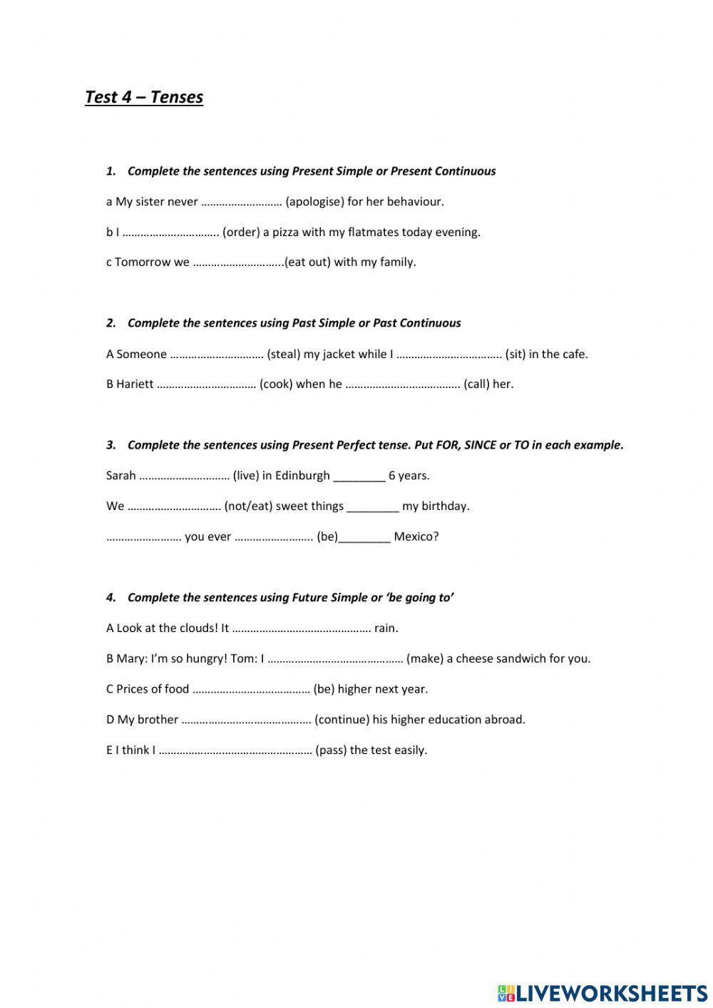 Tenses 7017339 | AnnaOtrebska | Live Worksheets