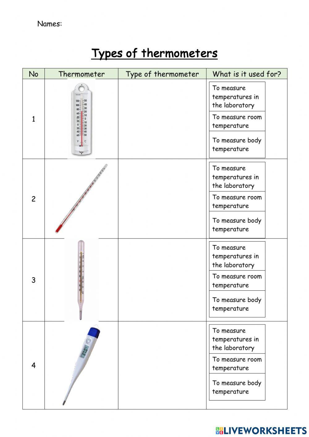Types of thermometer online exercise for | Live Worksheets