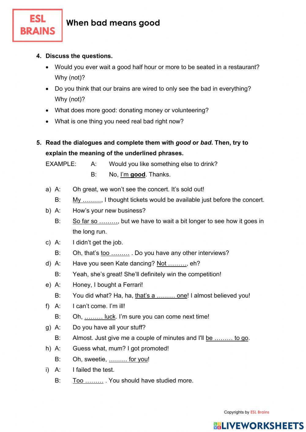 Bad means good online exercise for | Live Worksheets