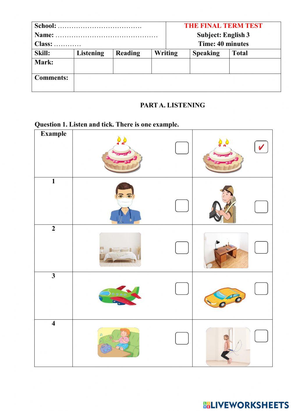 Second test grade 3 No4 online exercise for | Live Worksheets