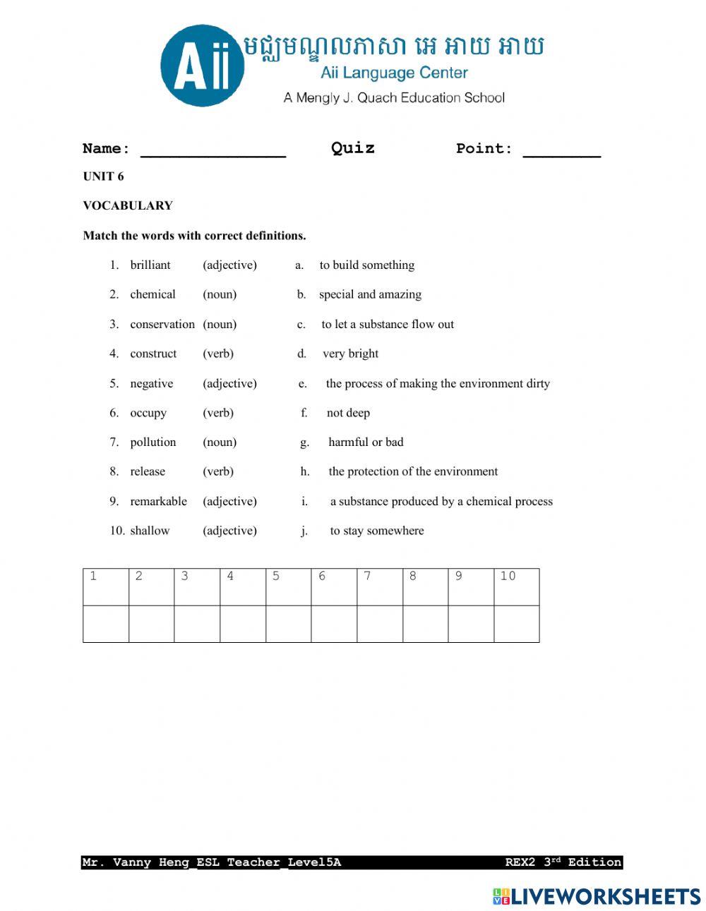 REX2 3rd Edition-Unit6A-Quiz worksheet | Live Worksheets