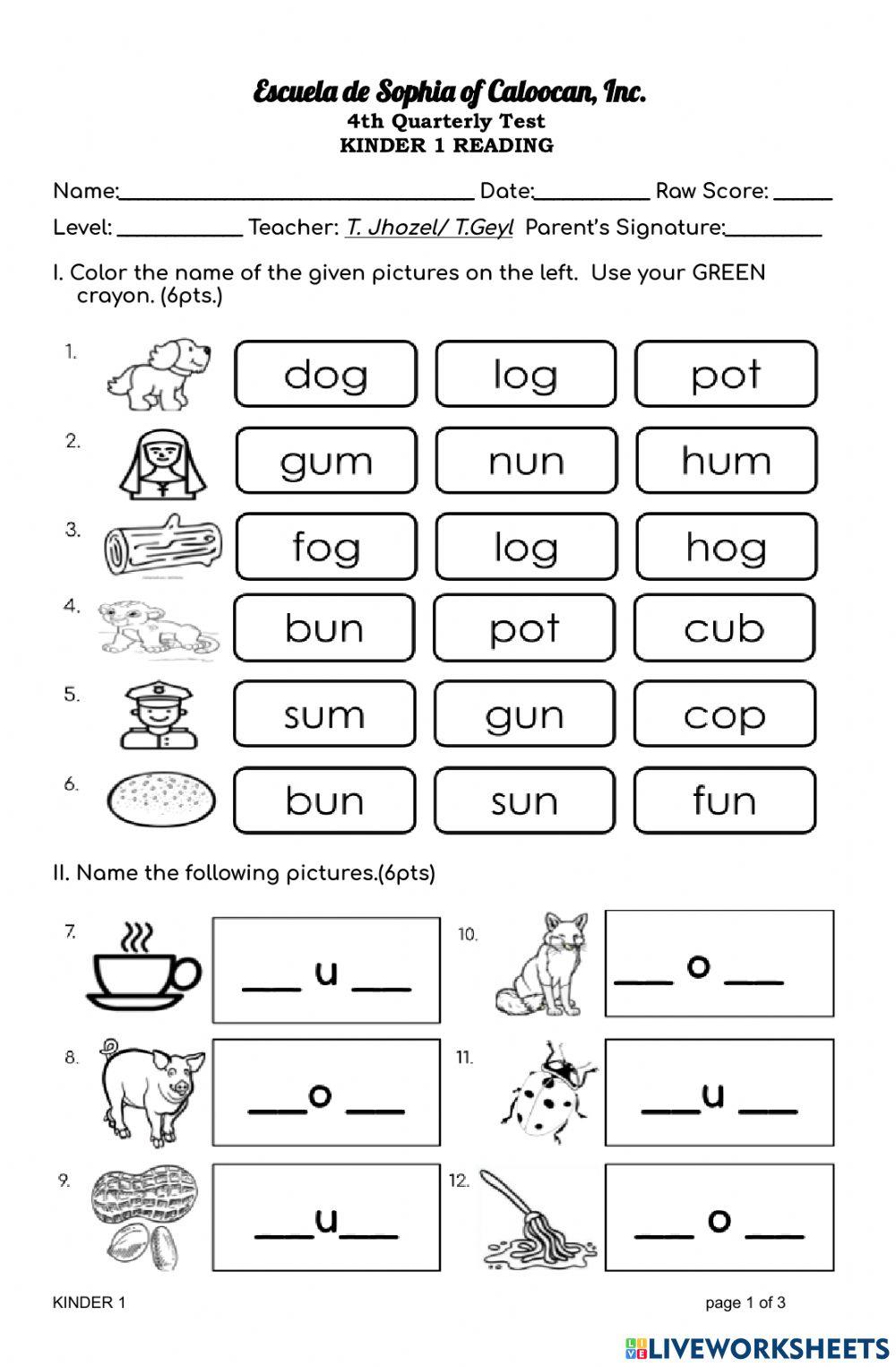Q4-k1-reading worksheet | Live Worksheets