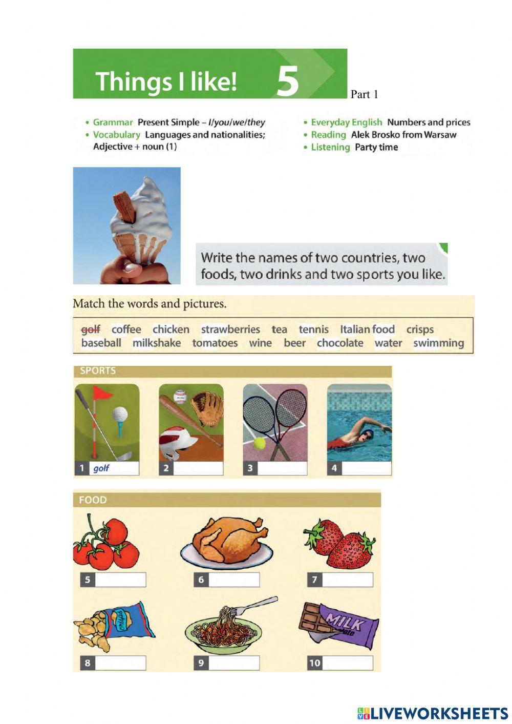 Things I like | Free Interactive Worksheets | 7115777