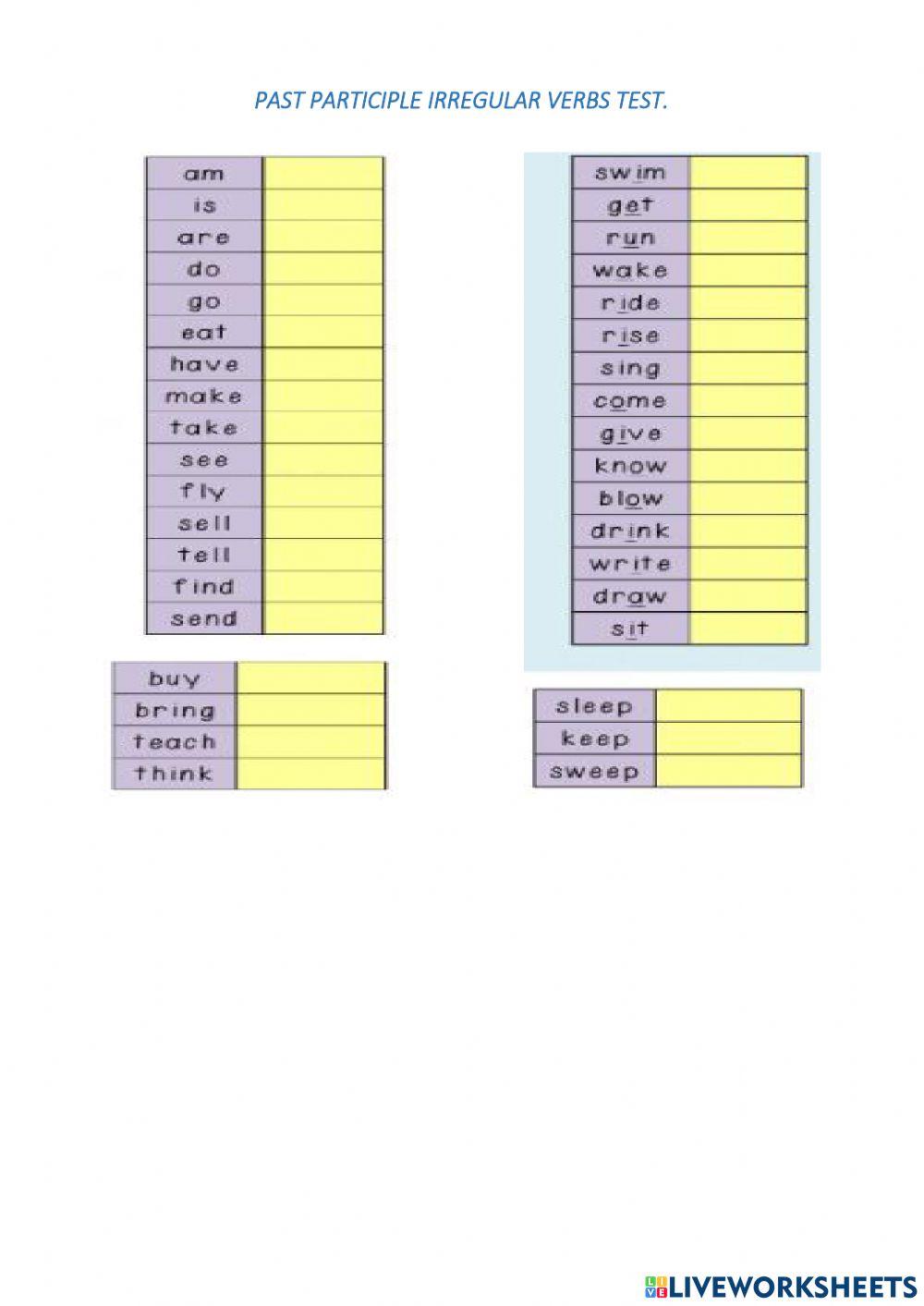 PAST PARTICIPLE… | Free Interactive Worksheets | 6961853