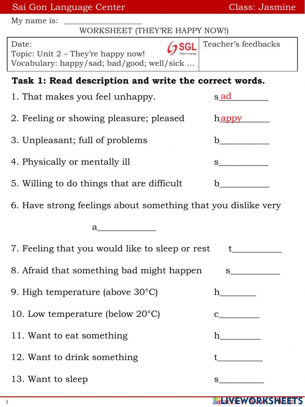 They're happy now! online activity | Live Worksheets