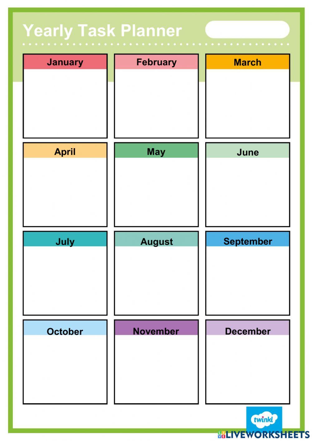 YEARLY PLANNER online exercise for | Live Worksheets