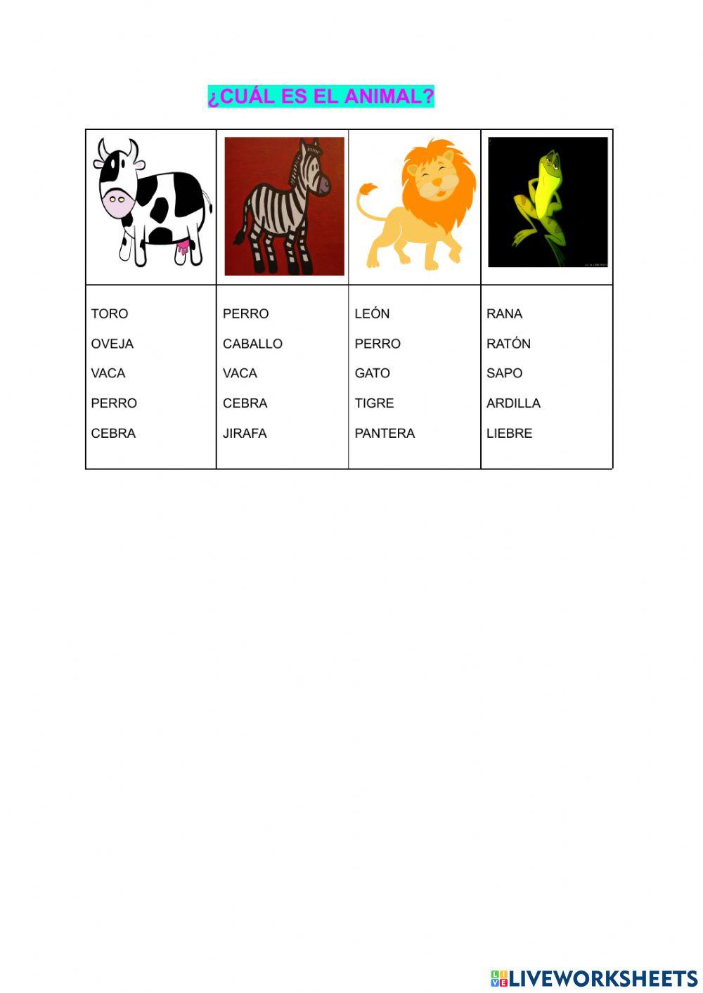 ¿cuál es el animal? worksheet | Live Worksheets