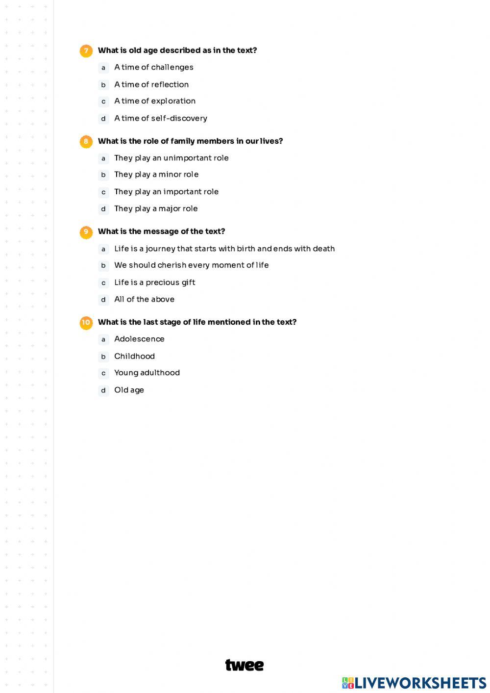 Stages of life | Free Interactive Worksheets | 7018456