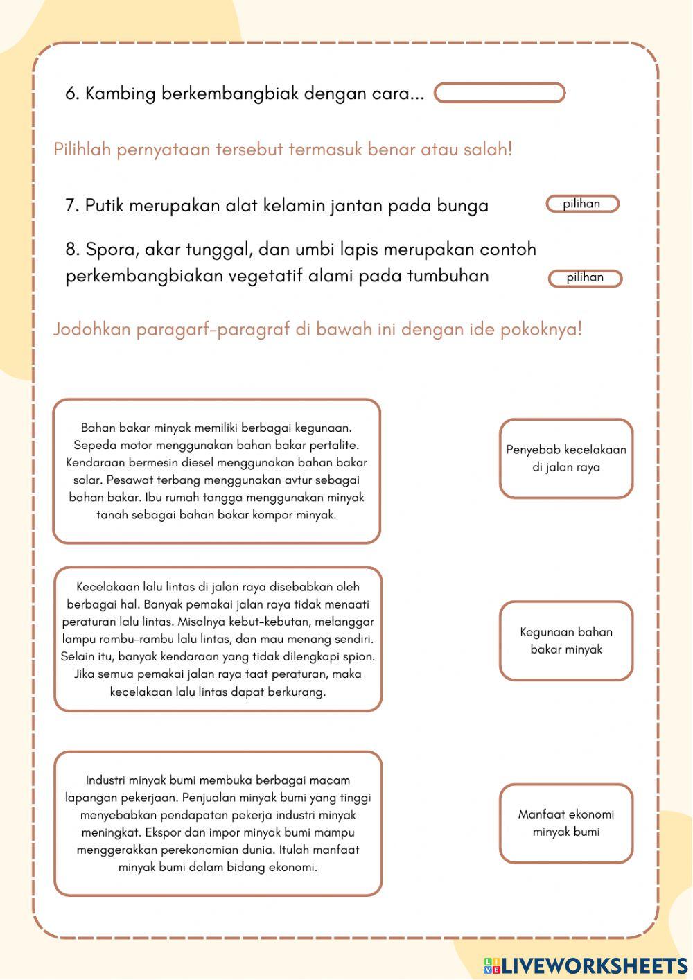 Kelas 6 (Tema 1) worksheet | Live Worksheets