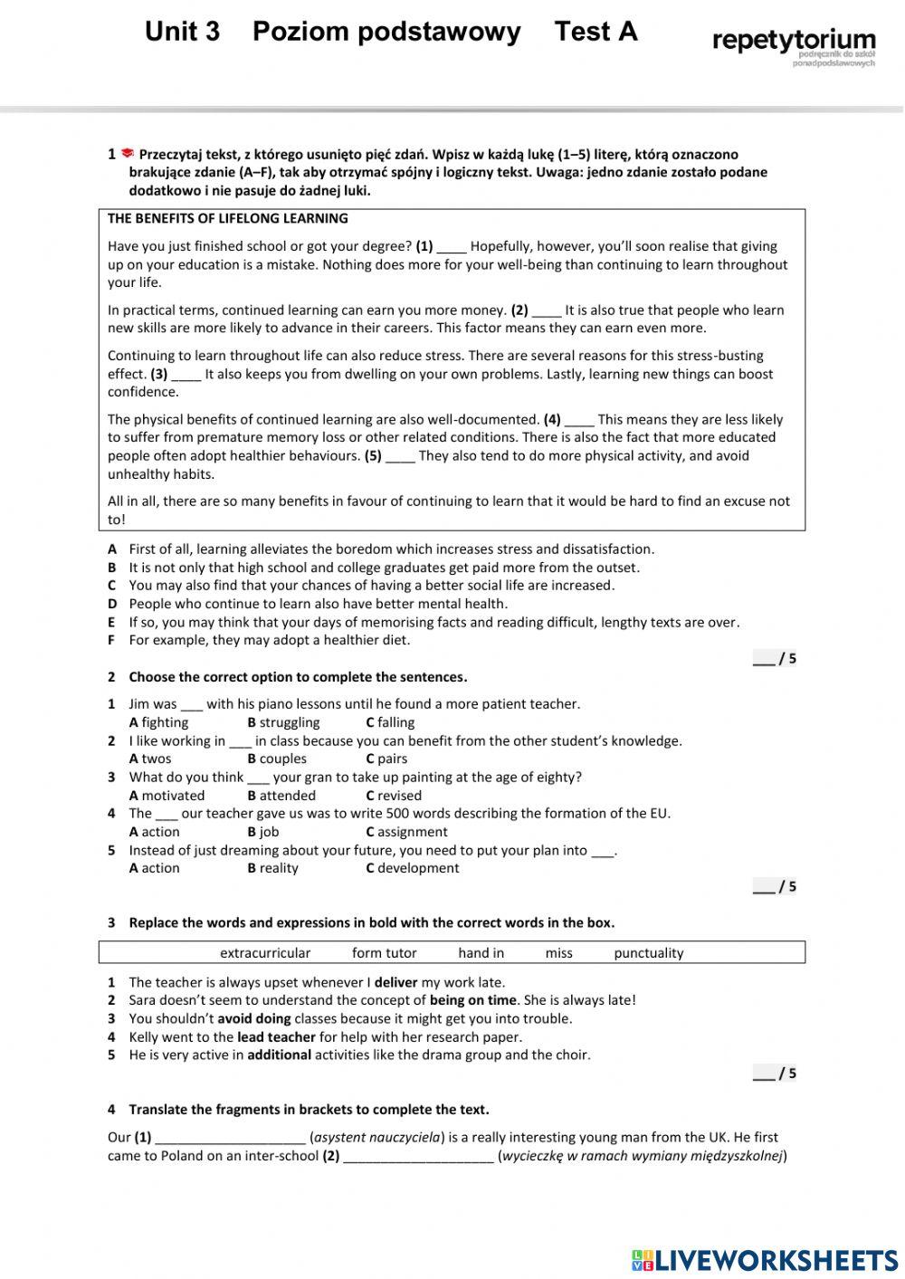 repetytorium U3 | Free Interactive Worksheets | 7000017