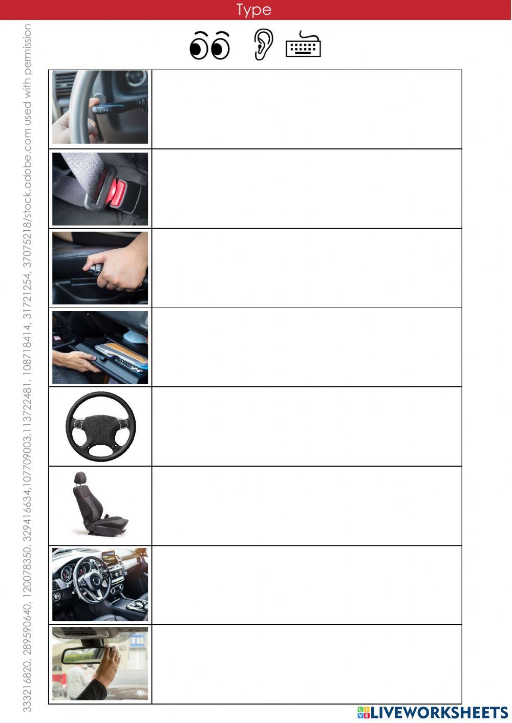 Type inside a car worksheet | Live Worksheets