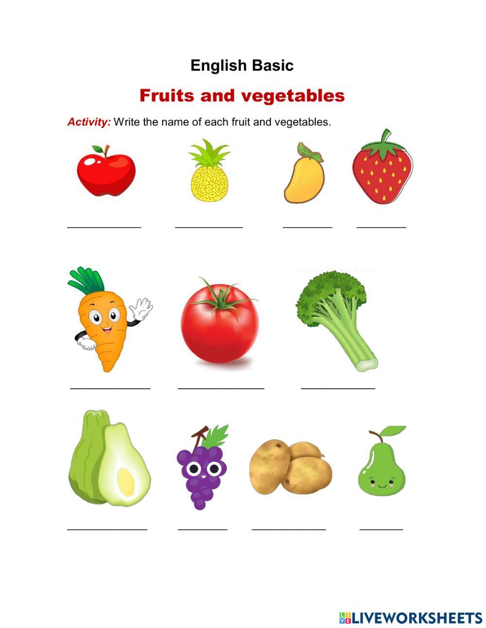 Fruit and Vegetable worksheet for Septimo | Live Worksheets